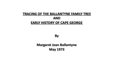 Ballantyne Family and Early History of Cape - Cape George Museum
