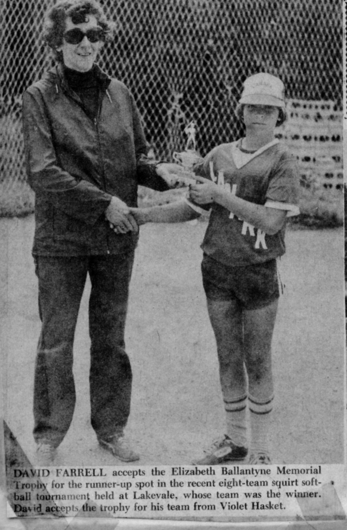 Newspaper - no date. boy being presented with a baseball trophy. David ...