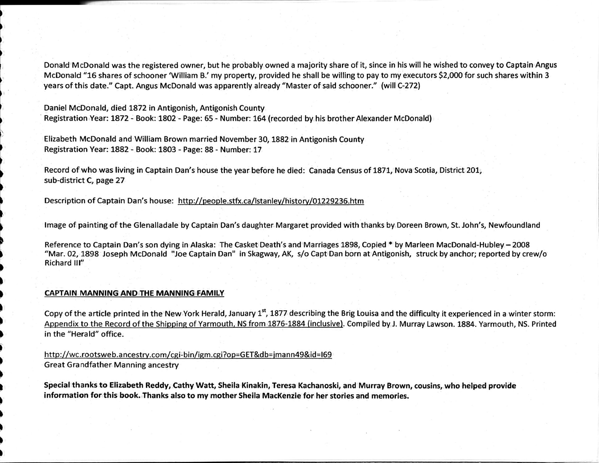 Continuation of LH 154. William Joseph Brown. Captain Donald Dan ...