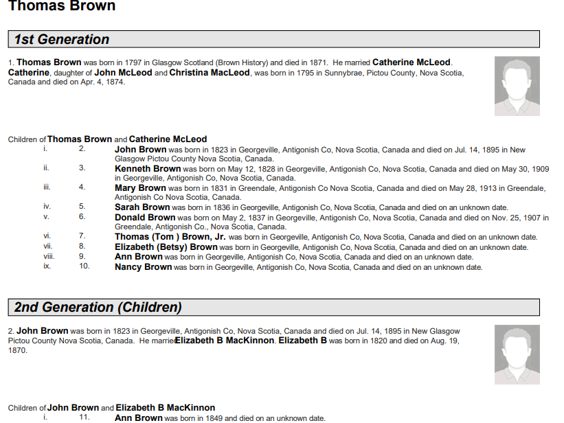 Brown family tree and family worksheets. - Cape George Museum, Local ...