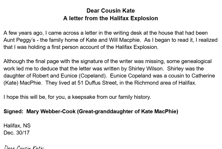 Transcribed copy of family book "Dear Cousin Kate". A Letter from the ...